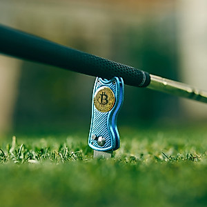 HODL 21 Bitcoin Golf Divot Repair Tool, All-Metal Golf Accessories - 3- in-1 Golf Multitool (Divot Tool, Ball Marker, Club Holder) | Foldable with with Pop-up Button & Magnetic Ball Marker