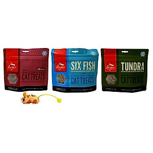 ORIJEN Freeze-Dried Cat Treats 3 Flavor Variety with Catnip Mouse Toy Bundle, 1 Each: Whole Prey Lamb Liver Tripe, Six Fish, Tundra (1.25 Ounces)
