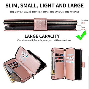 ZCDAYE Wallet Case for iPhone X Xs,Premium[Magnetic Closure][Zipper Pocket] Folio PU Leather Flip Case Cover with 9 Card Slots Kickstand for iPhone X/Xs 5.8"-Rose Gold