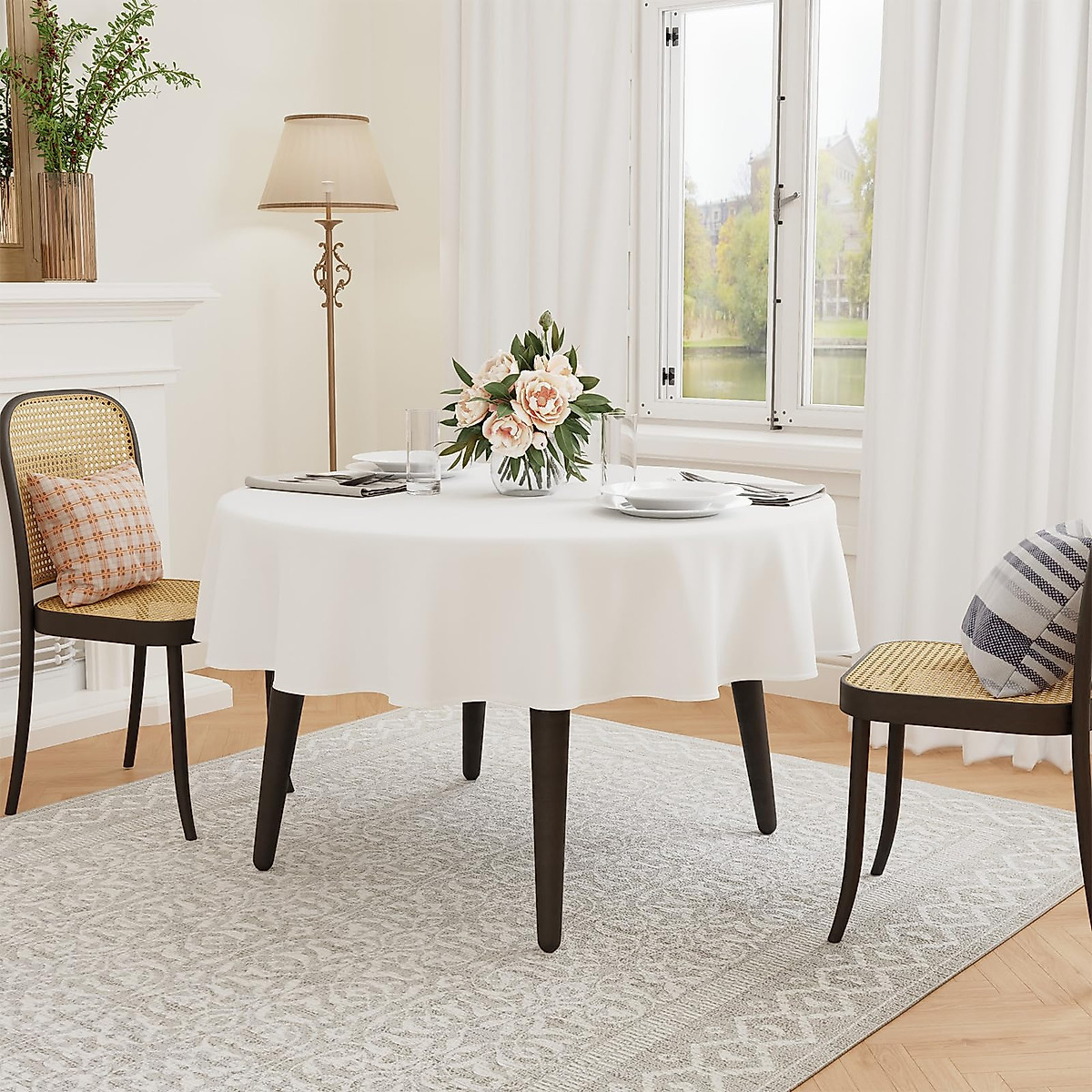 GFCC 48 Inch Round Tablecloth - Round Polyester Tablecloth Round Table Cover Table Cloth for Event Wedding Birthday Party Banquet Restaurant, White