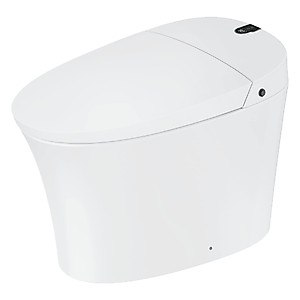 Elongated Smart Bidet Toilet Seat with Dual Flushing - One Piece Heated Toilet Seat Air Dryer - Tankless Toilet Bidet with 6 Levels of Seat and Wind Temperature