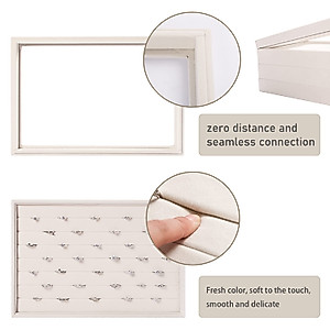 Coward Stackable Jewelry Trays Organizer Set with Clear Lid, Trays for Drawer, Earring Necklace Bracelet Ring Display Organizer (beige(ring+12girds+30girds+The glass lid))