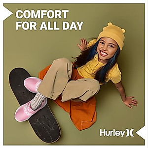 Hurley Camby Kids Slip On Canvas Sneakers – Low Cut Skateboarding Shoes for Kids, Running, Walking, Breathable Sports Shoes for Boys and Girls, Pink