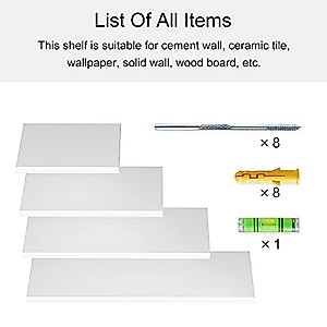 White Floating Shelves Wall Mounted Set of 4, Perfecct Home Decor for Living Room Kitchen Bedroom Bathroom Office Shelf with Towel Bar Décor Shelves Trophy Display Photo Frames and More…