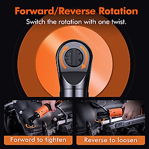 DINSHARE 3/8 Orange Metal Electric Ratchet Wrench Set, 16.8V, 45ft-lbs, 400 RPM, 2 Batteries, 1 Charger, 1 Nylon Storage Bag, 8 Removable Sockets