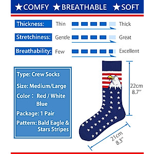 BUENWAZ American Flag Eagle Socks Medium Size for Men, Stars Stripes Patriotic Socks for Fourth of July Independence Day