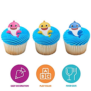 DecoPac Pinkfong Baby Shark 24 Cake Toppers - Blue, Pink, Yellow Cupcake Decorations for Birthday Celebrations