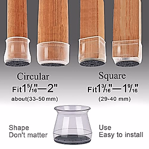 BUMACO 40Pcs Chair Leg Floor Protectors Silicone Covers to Protect Floors, Circular,Round,Square (Large Clear Fit 1.3"-2")