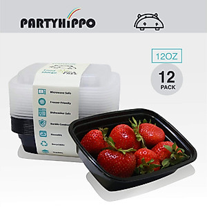 PARTY HIPPO Small Meal Prep Containers Single Lids, 12 OZ 12-pack, Food Storage Bento BPA Free | Stackable | Reusable Lunch Boxes, Microwave/Dishwasher, Freezer Safe,Portion Control