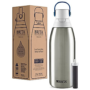 Brita Insulated Filtered Water Bottle with Straw, Reusable, Stainless Steel Metal, 32 Ounce