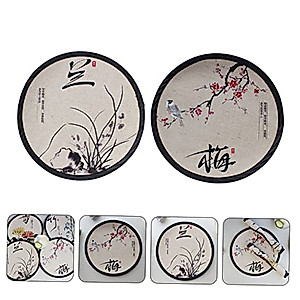 Didiseaon Jute Mat Round Placemats Photo Coasters Desk Mat for Desktop 2pcs Decorative Coasters Wedding Party Placemats Fashions Placemats Home Placemats Round Design Coasters Table Decor