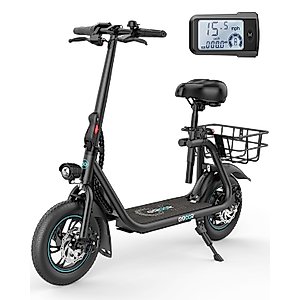 Gyroor Electric Scooter with Seat, 450W Powerful Motor up to 20 Miles Range, Foldable Scooter for Adult Max Speed 15.5Mph, Commuter Electric Scooter with Basket