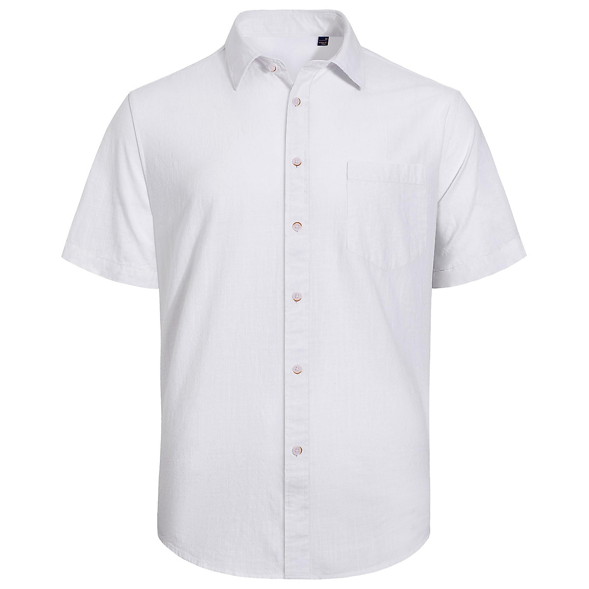 J.VER Men's Half Sleeve Linen Shirt Solid Casual Button Down Shirts Summer Beach T-Shirt with Pocket White X-Large