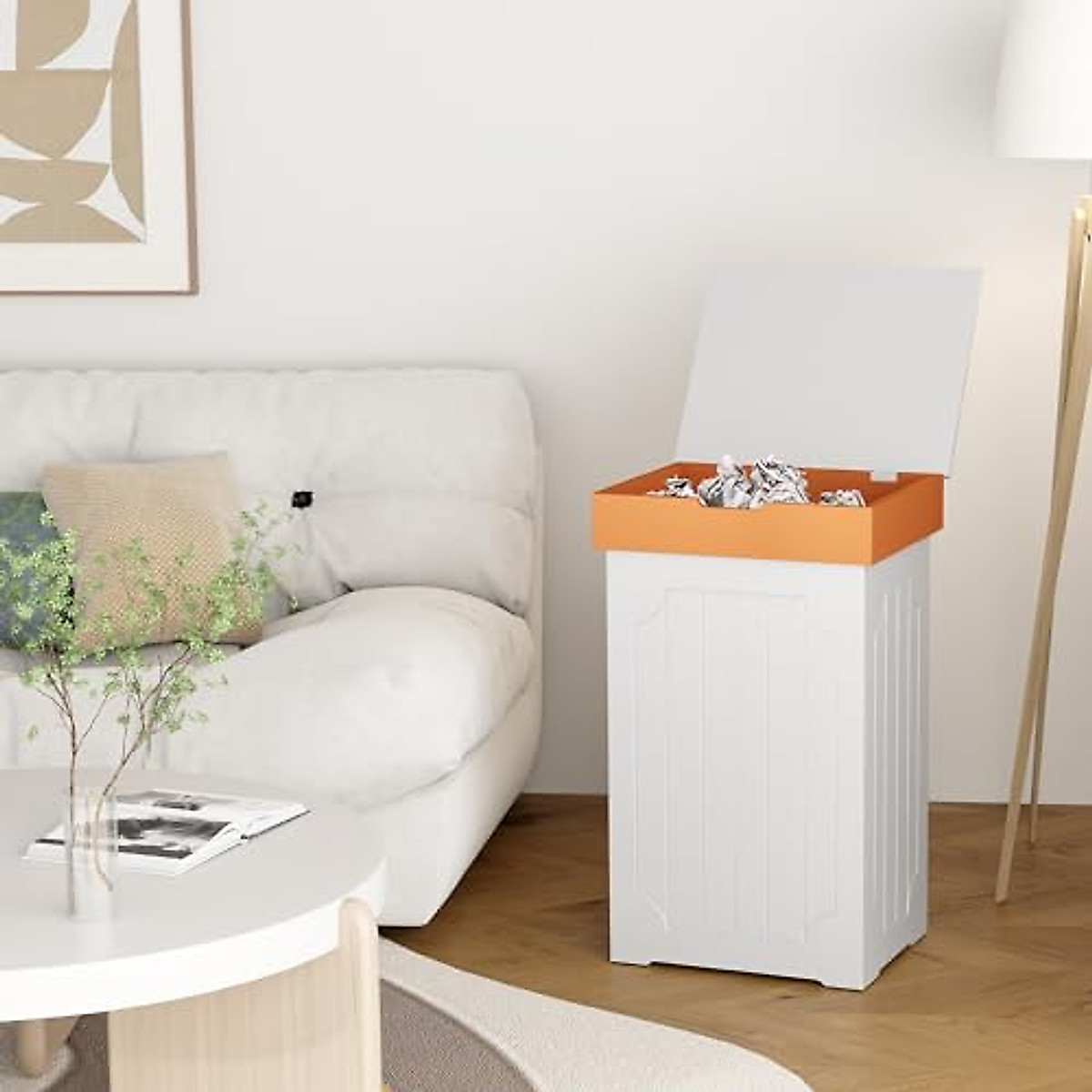 JEROAL Wood Kitchen Trash Can, Trash Can Cabinet, 23 Gallon Large Kitchen Garbage Cabinet with Lid, Dog Proof Trash Can, Recycle Trash Bin for Kitchen, Bathroom Home and Outdoor, White