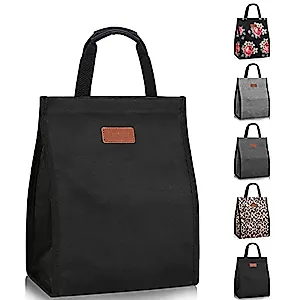 Femuar Lunch Bags for Women,Waterproof Reusable Lunch Tote with Internal Pocket，Black Lunch bag for Work/School/Travel/Picnic