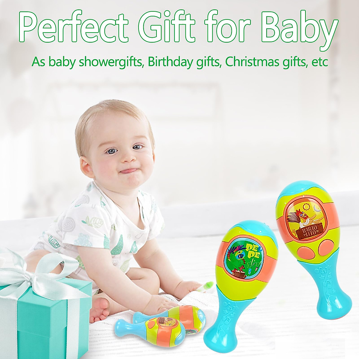 La Granja De Zenon Newborn Toys Bartolito Maracas for Kids with Electric,Egg Shakers Maracas and Baby Rattles 0-6 Months,Musical Instrument for Party Games Baby Party Favors（2PCS）