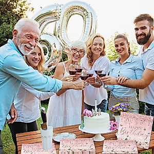 Pink Rose Gold Birthday Party Supplies - 40Pcs Birthday Napkins Disposable Rose Gold Foil Paper Napkins Rose Gold Theme Birthday Party Decoration for Girls 50th 60th Women Birthday Party