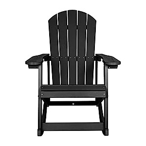Flash Furniture Savannah Poly Resin Wood Adirondack Rocking Chair - All Weather Black Polystyrene - Stainless Steel Hardware