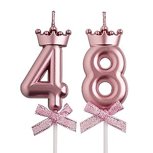 AOOLADA 48th 84th Birthday Candles, Rose Gold 84 48 Year Old Cake Topper Number Birthday Candles, Birthday Party Decorations Gifts for Women Men