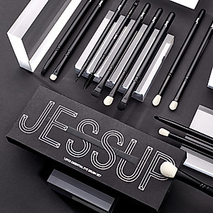 Jessup Eyeshadow Brush Set 12pcs Black Eye Makeup Brushes Set Professional with Natural Synthetic Hair for Eyebrow Eyelash Eyeliner Spoolie Blending, T322