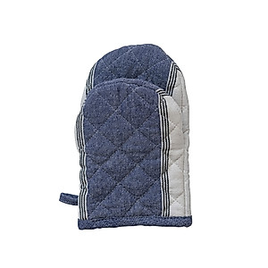 Creative Co-Op Cotton Stripes, Navy and White Oven Mitt, Blue