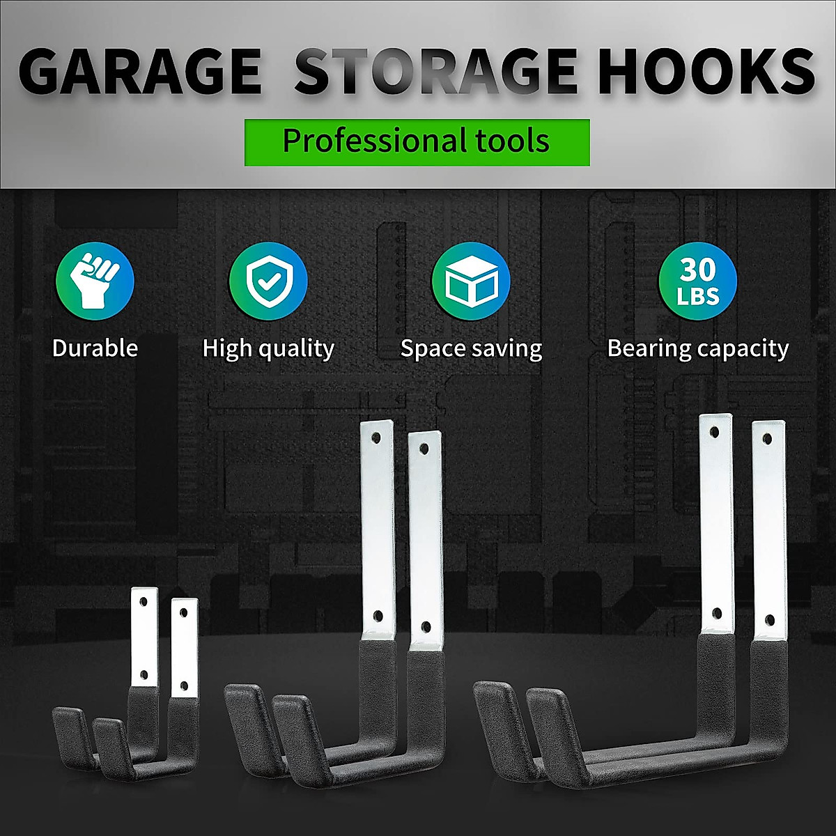 PYBTOOL Metal Utility Hooks Heavy Duty, Garage Wall Storage Hooks, Ladder Hooks, Wall Mount Steel Hooks for Garage, Garden, Tools Storage, Multi-Size(6 Pack)
