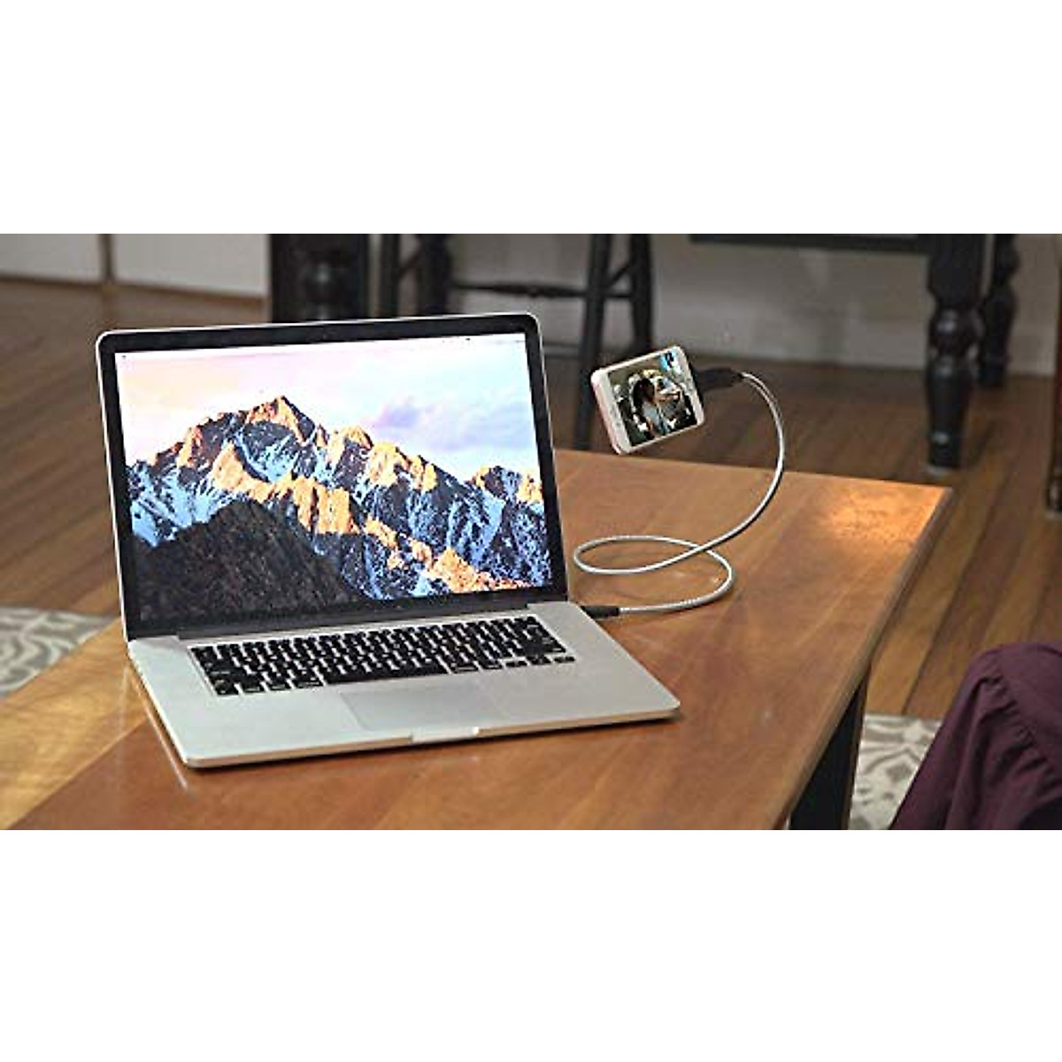 Cobra Coil Cell Phone Holder Charger, iPhone Stand Durable Lightning Charge Cable Adjustable Arm, Removable Mount for Desk, Table or Bed, Fast Universal USB Charging, 2.5ft Military Grade Aluminum