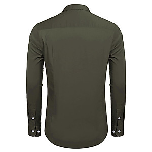 COOFANDY Men's Muscle Fit Dress Shirts Wrinkle-Free Long Sleeve Casual Button Down Shirt Olive Green