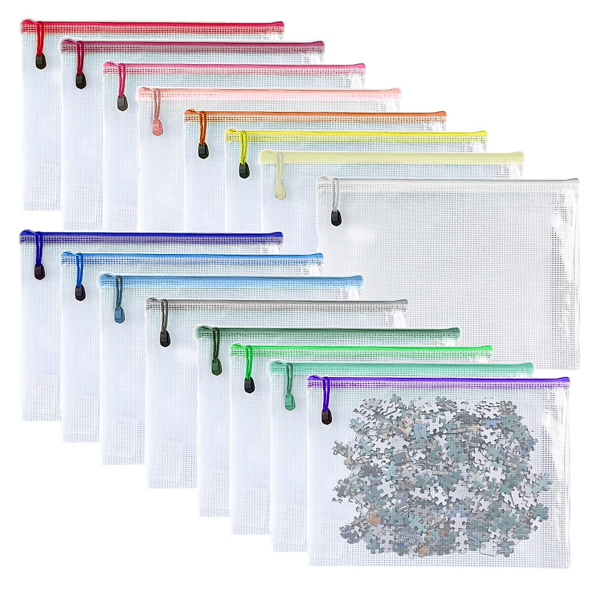 Oaimyy-5 * 7inchs-16 Pcs-Plastic Mesh Zipper Pouch Document Folders Bag Zip File Bags for Office Supplies,Home,Travel Storages,Puzzle Board Games Storage-Multicolor