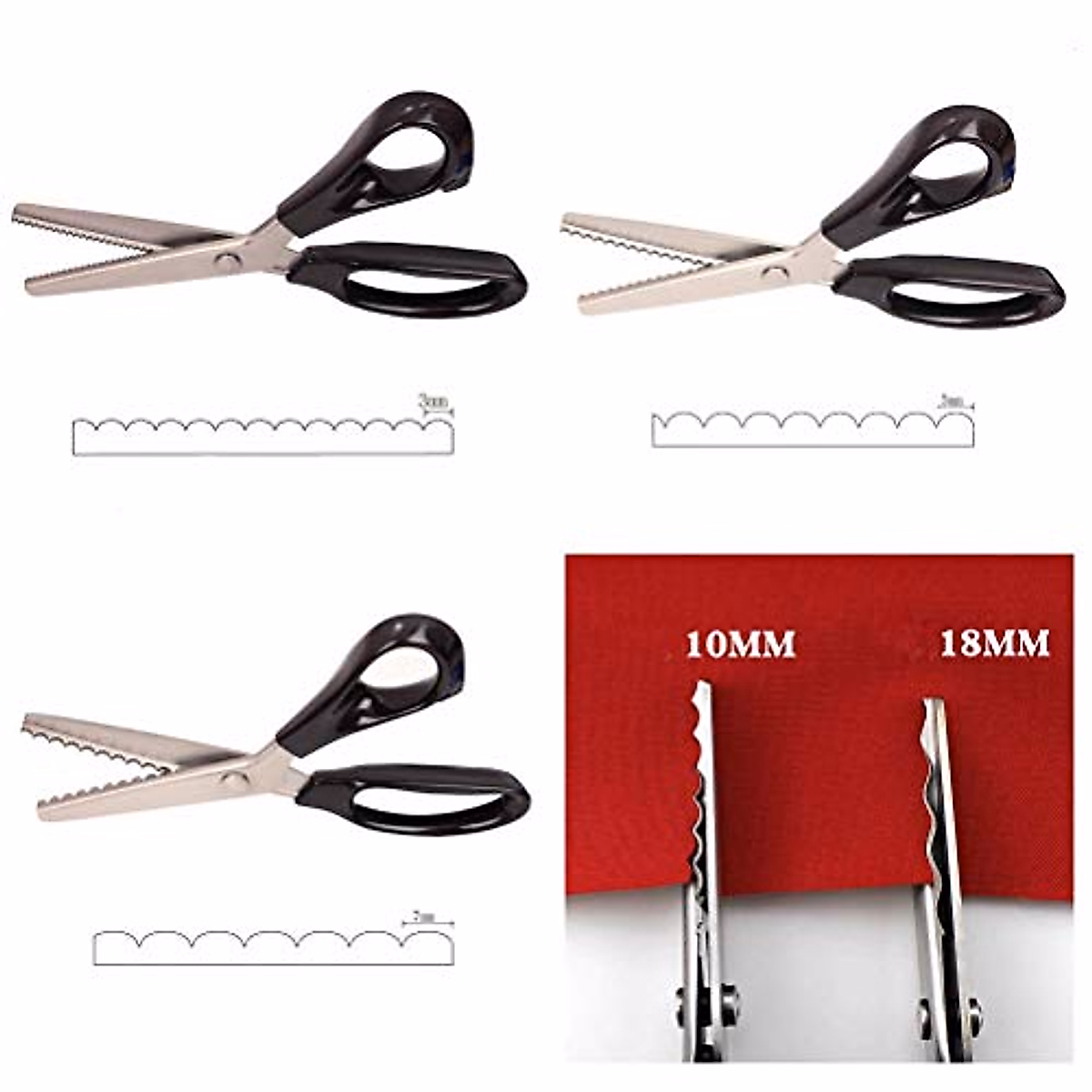 Serrated Scalloped Edge Pinking Shears, Multifunction Stainless Steel Shears Tailor Scissors, Professional Zig-Zag Cut Scissors, Sewing Craft Cut Paper Clothing Fabric for Home (5mm, Scalloped)