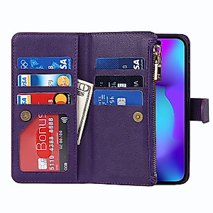 SailorTech Wallet Phone Case Design for iPhone 14 Pro 9 Card Holder 1 Zipper Coin Wallet 2 Cash Slot Kickstand Lanyard Flip Leather Cover Purple