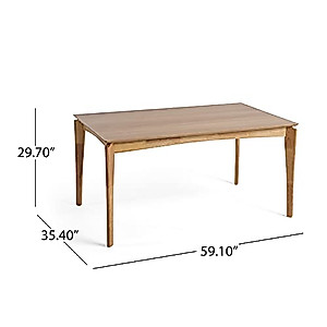 Christopher Knight Home Alma Dining Table, 6-Seater, Rubberwood with Walnut Veneer, Mid-Century, Natural Oak Finish