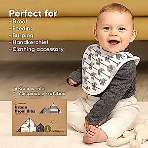 8-Pack Organic Baby Bibs for Girls & Boys - Teething Baby Bibs for Boy, Girl - Newborn Bibs for Baby Girl, Boy (Grayscale)