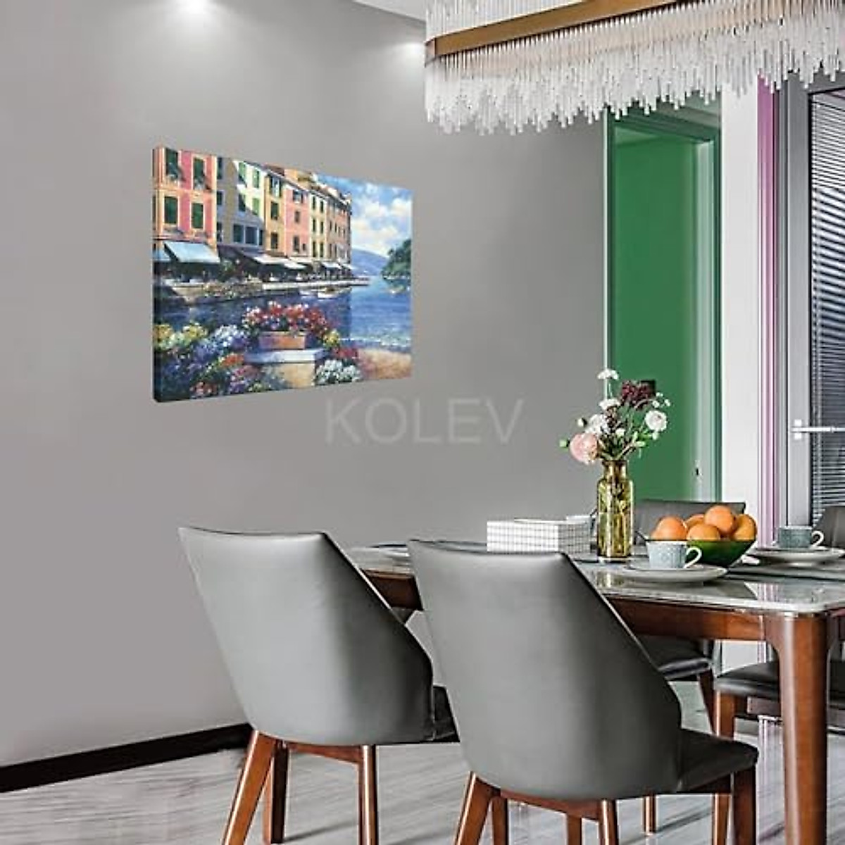 KOLEV Italy Portofino Landscape Oil Painting Poster Retro Landscape Painting Room Wall Decoration Aestheti Canvas Poster Bedroom Decor Office Room Decor Gift Frame-style 20x16inch(50x40cm)