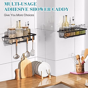 Mycuppca Shower Caddy, 2 Pack Adhesive Bathroom Shower Organizer, Black Shower Shelves with Hooks Stainless Shower Rack for Inside Shower No Drilling Wall Mounted Shower Storage Shower Shampoo Holder