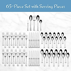 Mikasa Harmony 65 Piece Silverware Set, 18.10 Polished Mirror Stainless Steel, Service for 12 with Set