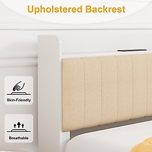 Elephance Twin Size Bed Frames with Charging Station and Storage Headboard, No Box Spring Needed, Easy Assembly