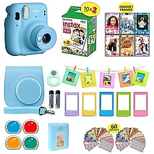 Fujifilm Instax Mini 11 Instant Camera Sky Blue + Shutter Compatible Carrying Case + Fuji Film Value Pack (20 Sheets) + Shutter Accessories Bundle, Color Filters, Photo Album, Assorted Frames
