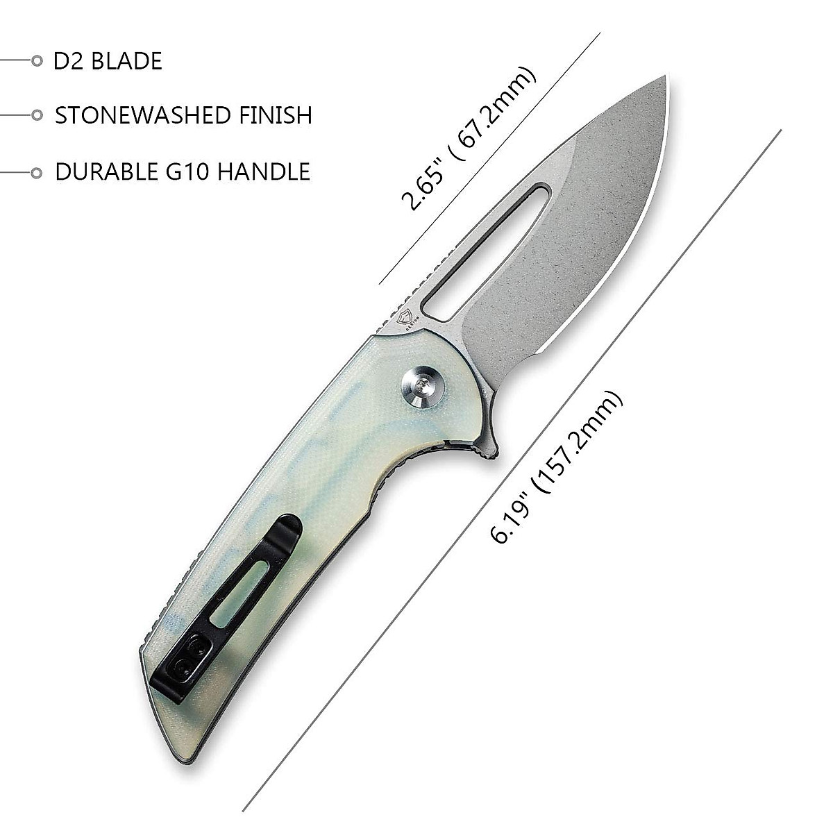 CIVIVI Odium Small Folding Knife –2.65" Stonewashed D2 blade, G10 Handle, Ball Bearings Pivot, Flipper Opening Knife with Reversible Deep Carry Clip C2010F (Natural)