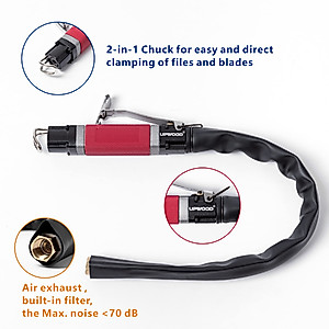 Air Reciprocating File Body Saw, Multi-function Low Vibration 8000spm Pneumatic Cutting Tool & Abrasive Tool with 4 Files and 5 Saw Blades (Stroke Length: 5mm)