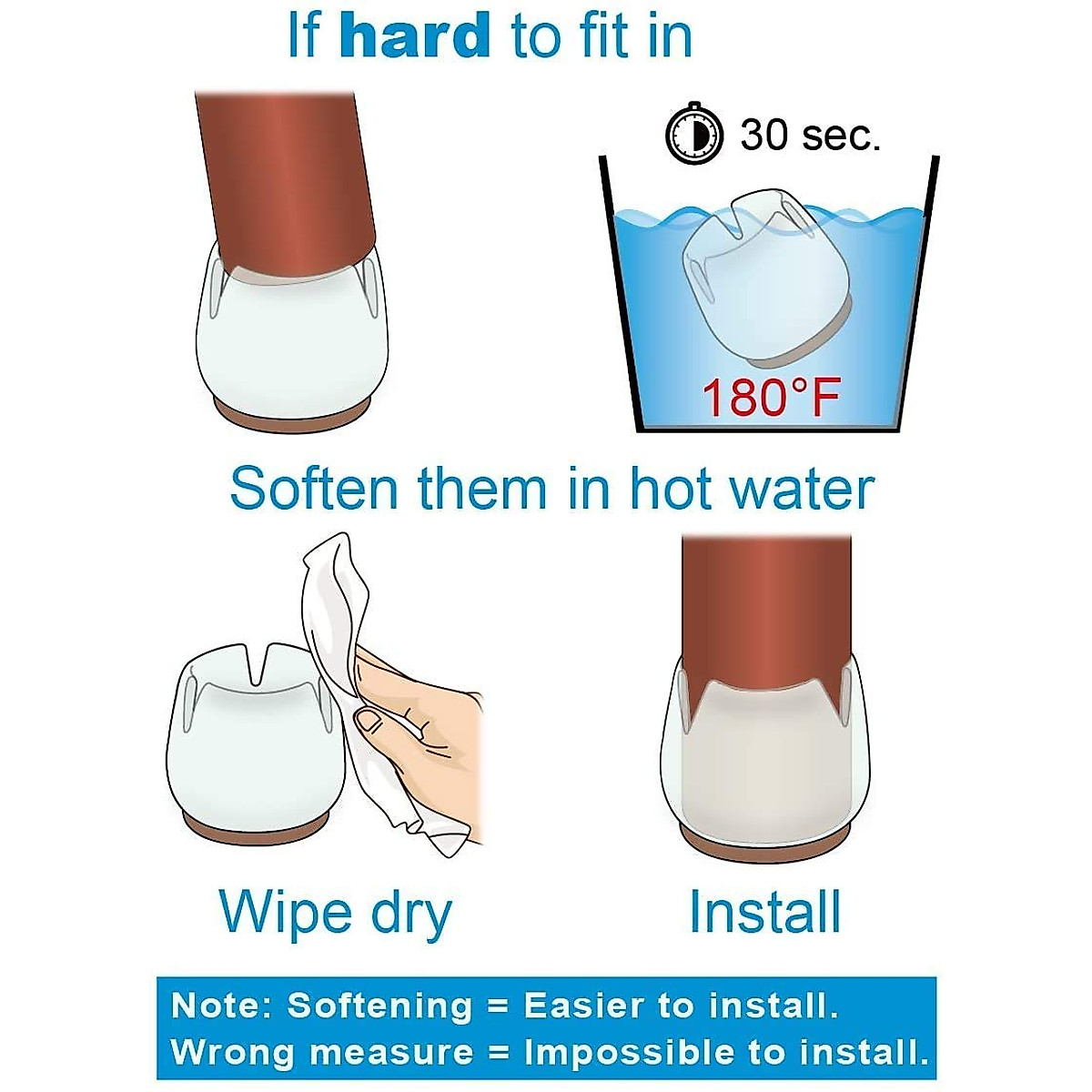 TEKEFT Chair Leg Wood Floor Protectors Flexible Silicone Square 1-1/8" to 1-3/8" Clear (24 pack）