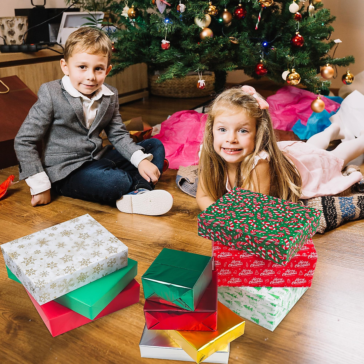 BLEWINDZ 100 Sheets Christmas Tissue Paper for Gift Wrapping Bags, 20'' x 20'' Christmas Sparkle Metallic Gift Wrapping Paper Bulk for Xmas Birthday Holiday Decor (10 Patterns)