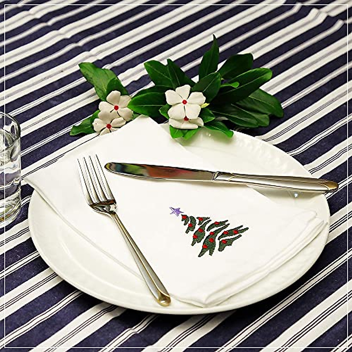 Cotton Carnival Dinner Napkins, Made with Pure Cotton, Christmas Tree Embroidered of Size 43Cm X 43Cm, Set of 6 Napkins Soft and Comfortable - Durable Quality