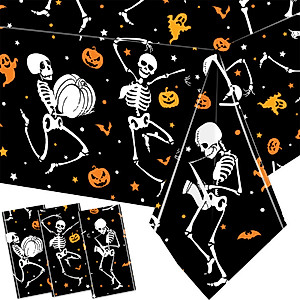 3Pcs Happy Halloween Tablecloth Disposable Halloween Skeleton Plastic Tablecloths Rectangle Plastic Halloween Table Decorations Ghost Table Covers for Halloween Party Supplies 70.8 x 42.5 Inch