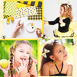 14 Pcs Faux Leather Sheets Summer Fruit Lemon Bee Printed Synthetic Leather Sheet Glitter Faux Leather Fabric Sheet for Earrings Headbands Making, 8.3 x 6.3 Inch(Bee)