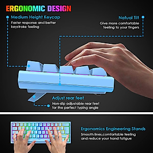 MAGIC-REFINER 60% Mechanical Gaming Keyboard Red Switch Mini 62 Keys Wired Type C 14 Backlit Effects,Lightweight RGB 6400 DPI Honeycomb Optical Mouse Mouse pad for Windows & Mac PC Gamer(Blue)