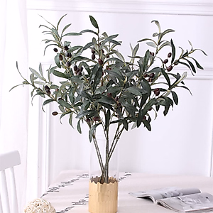 SzJias Olive Branches for Vases Artificial Olive Branches Faux Tree Branches Stems for Vase (3 Branches, 28.7 inch/Each)