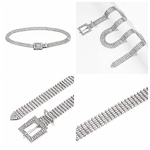 Ayliss Women Rhinestone Belt Bling Crystal Shiny Waist Dress Belt Silver Fashion Glitter Chain Belt for Wedding Party (Silver#1)