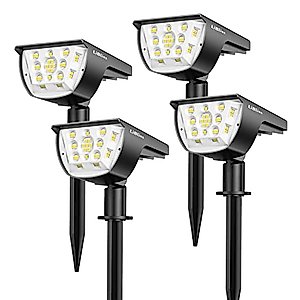 LiBlins Solar Landscape Spotlights Outdoor, [4 Pack/3 Modes] 2-in-1 Solar Landscaping Spotlights, IP67 Waterproof Solar Powered Wall Lights for Yard Garden Patio Driveway Pool (Cold White/33 LED)