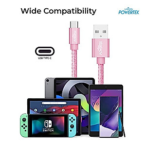 LIQUIPEL USB Type C Cable 6ft, USB A 2.0 to USB-C Fast Charger Extra Long Durable, Glitter Cables (Pink)